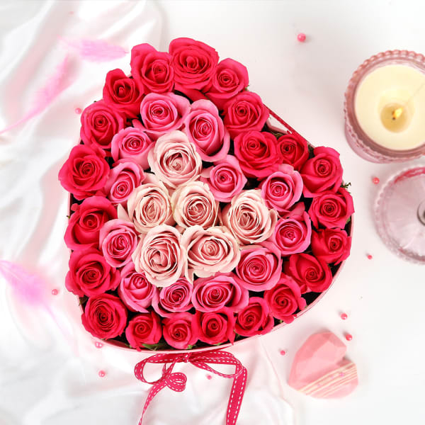 Order Assorted Roses in Heart Shaped Gift Box 40 Stems Online at Best ...