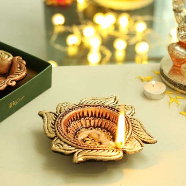 Big Size Metallic Clay Designer Diya: Gift/Send Diwali Gifts Online ...