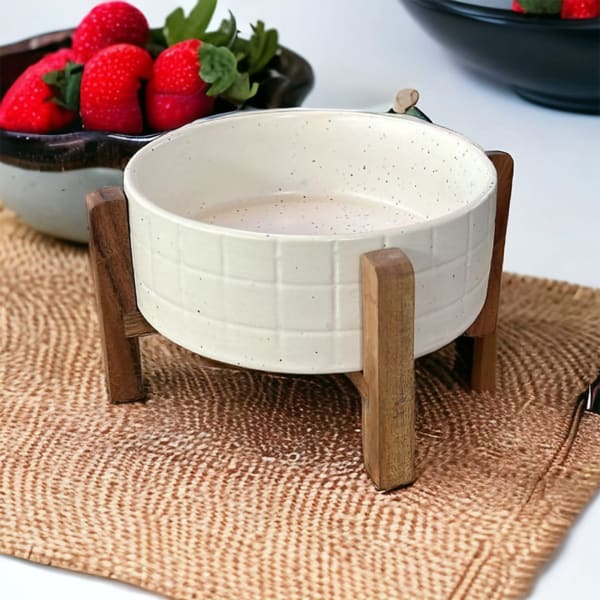 Buy/Send Ceramic Serving Dish With Wooden Stand - Single Piece - White ...