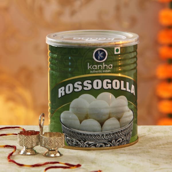 Delicious Rossogolla with Silver Plated Roli Chawal Container & Moli ...