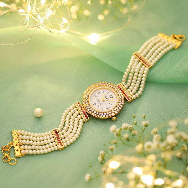 Designer Party Watch in Ivory and Coral: Gift/Send Fashion and ...