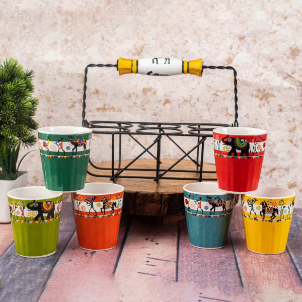 Buy/Send Designer Tea Cups With Stand - Assorted - Set Of 6 Online ...