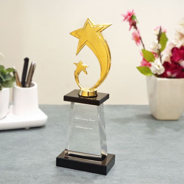 Golden Event Trophy Customized with Company Name & Message: Gift/Send ...