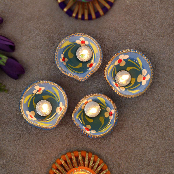 Hand Painted Clay Diya Set: Gift/Send Diwali Gifts Online J11103409 ...