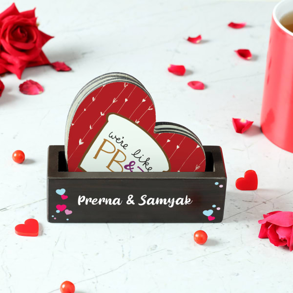 Heart Shaped Love Coasters with Personalized Holder: Gift/Send ...