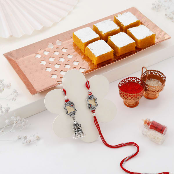 Heavenly Temple Design Bhaiya Bhabhi Rakhi And Mithai: Gift/Send Food ...
