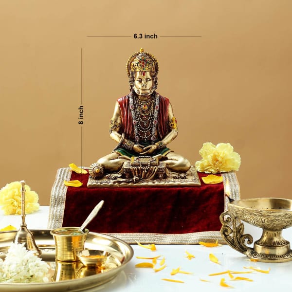 Lord Hanuman Statue in Sitting Posture Gold Finish : Gift/Send Home and ...