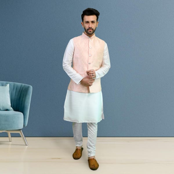 Buy/Send Peach Jacquard Bandi Jacket Online | IGP | JVS1191705