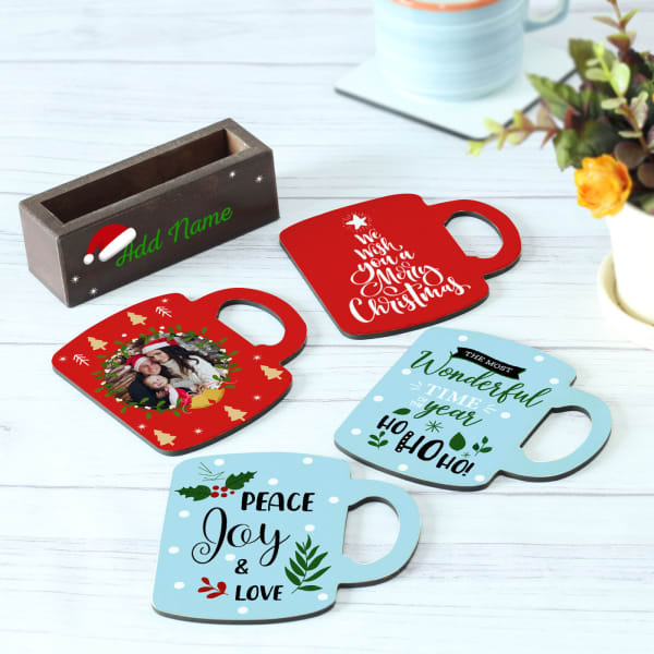 Personalized Merry Christmas Coasters with Stand: Gift/Send Christmas ...