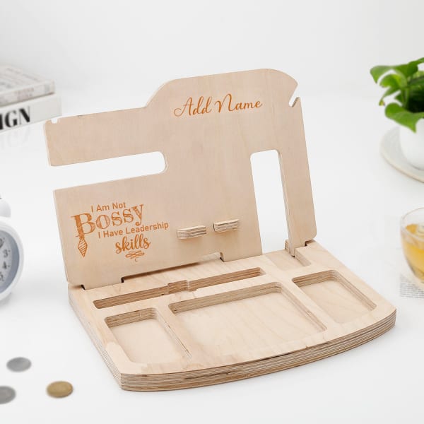 Personalized Multi compartment Wooden Desk Organiser: Gift/Send Home ...