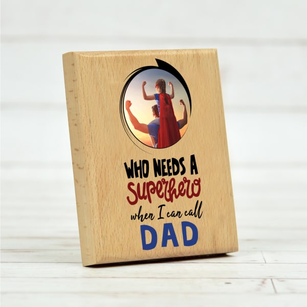 Personalized Superhero Dad Photo Frame in Wood: Gift/Send Home and ...