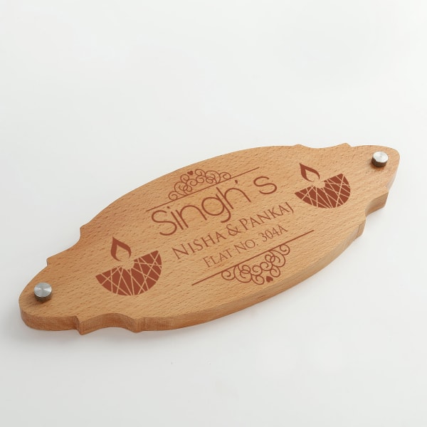 Personalized Wooden Name Plate with Diya Design: Gift/Send Diwali Gifts ...