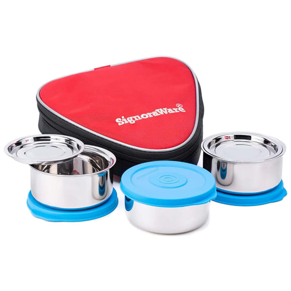 Buy/Send Signoraware Sleek Twin Wall Steel Lunch Box Set of 3 Container ...