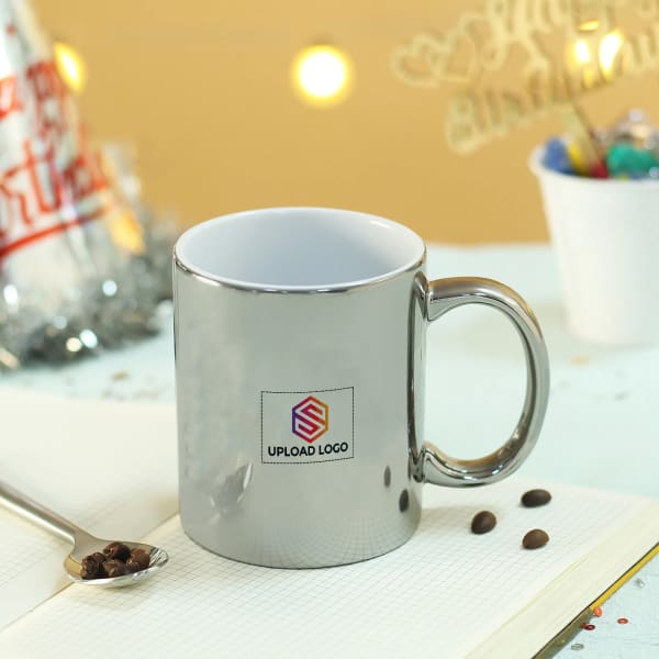 Silver Metallic Mug Customized With Logo: Gift/Send Business Gifts ...