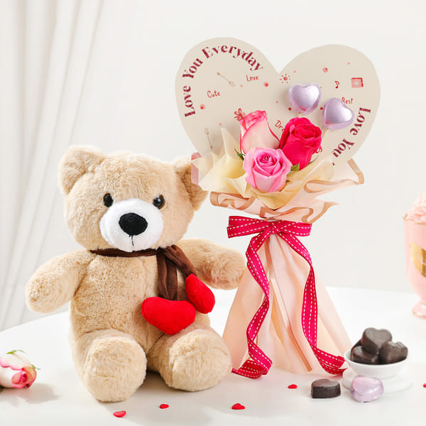 Send Sweet Affection Floral And Teddy Valentine Combo Online, Same Day ...
