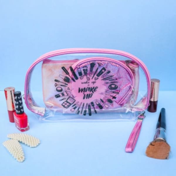 Buy/Send Travel Pouch - Wake Up And Make Up - Pink - Set Of 3 Online | IGP | JVS1233783