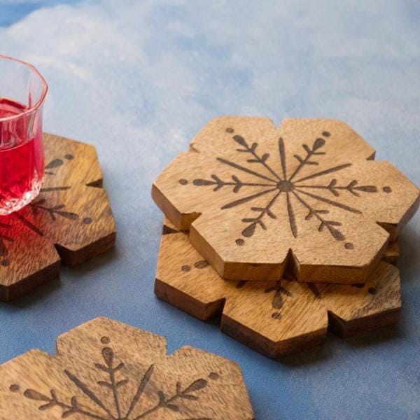 Buy/Send Wooden Coasters Flower Carved Set Of 4 Online | IGP | JVS1217266