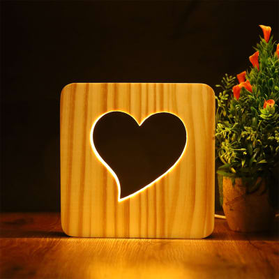 Buy/Send 3D LED Wooden Night Light Table Lamp - Heart - Single Piece ...