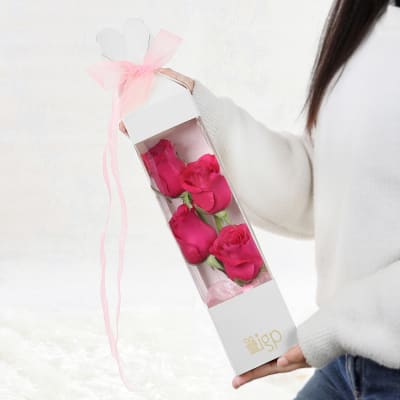 Order Adorable Pink Roses In A Box Online at Best Price, Free Delivery ...