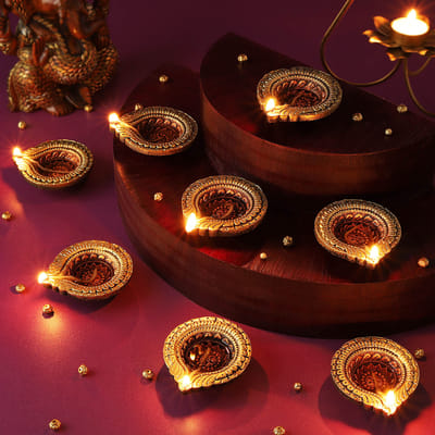Buy/Send Antique Gold Clay Diyas Set Of 8 Online | IGP | JVS1190055