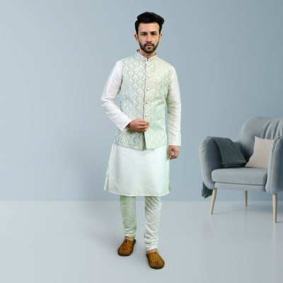 Buy/Send Aqua N Gold Jacquard Bandi Jacket Online | IGP | JVS1191704