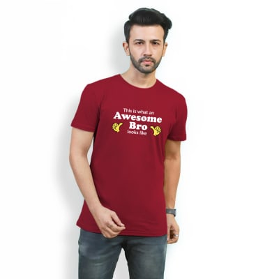 Buy/Send Awesome Bro T shirt Maroon Online | IGP | JVS1260980
