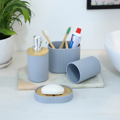 Buy/Send Bathroom Essentials Black And Wood Set Of 4 Online | IGP ...