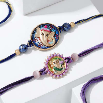 Buy/Send Beaded Matte Swastik And Lord Ganesh Rakhi - Set Of 2 Online ...