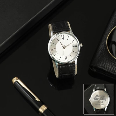 Buy/Send Birthday Personalized Black Leather Watch Online | IGP | M11144048