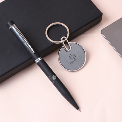 Buy/Send Black Metal Ball pen with blue refill and stainless steel ...