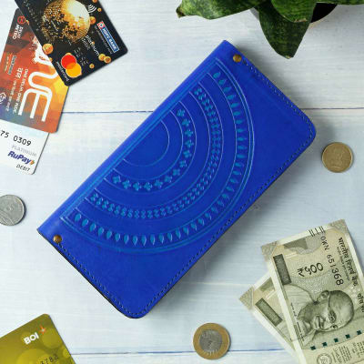 Buy/Send Blue Multi-use Leather Wallet Online | IGP | J11133403