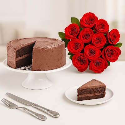 Buy/Send Chocolate Cake & Red Roses Online | IGP | JVS1204934