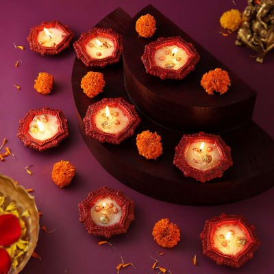 Buy/Send Clay Diyas With Petals Set Of 8 Online | IGP | JVS1190046