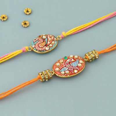 Buy/Send Decorative Stone Peacock Rakhi Set of 2 Online | IGP | J11141060