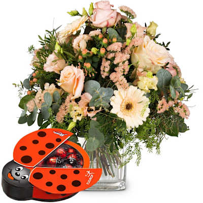 Buy/Send Delicate Seasonal Bouquet with Munz chocolate ladybird Online ...