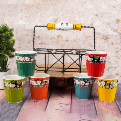 Buy/Send Designer Tea Cups With Stand - Assorted - Set Of 6 Online ...