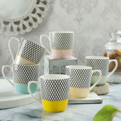 Buy/Send Diamond Grid Pattern Ceramic Mugs Set of 6 Online | IGP ...