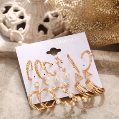 Buy/Send Earrings Combo Hoops And Studs Gold Set Of 9 Juju Joy Online ...