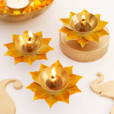 Buy/Send Elegant Lotus Diya - Set Of 3 - Yellow Online | IGP | JVS1334639