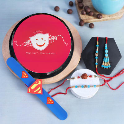 Family Rakhi Set Of 5 With Happy Rakhi Poster Cake Half kg : Gift/Send ...