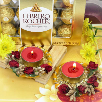 Flower Diyas with Ferrero Rocher: Gift/Send Diwali Gifts Online ...