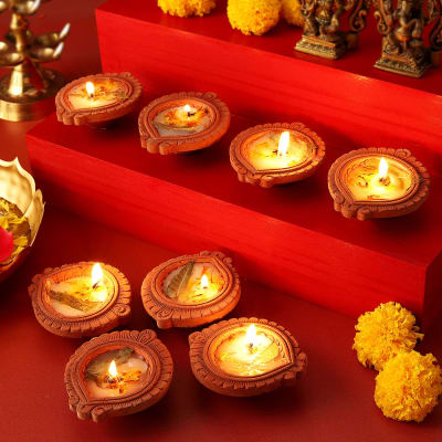 Buy/Send Flower Shaped Clay Diyas - Set Of 8 Online | IGP | JVS1188469