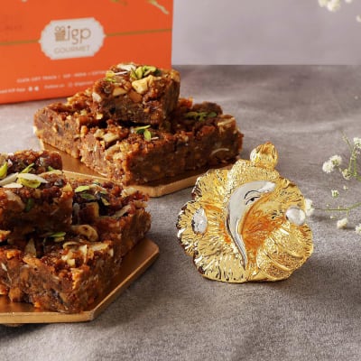 Buy/Send Gold And Silver Plated Ganesha Idol With Doda Barfi Online ...