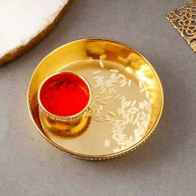Gold Plated Puja Thali: Gift/Send Festival Merchandize Gifts Online ...