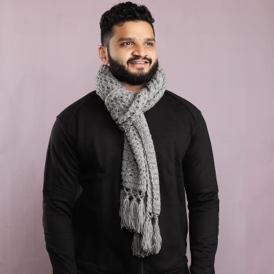 Buy/Send Hand Knitted Woolen Muffler Grey Online | IGP | J11149915