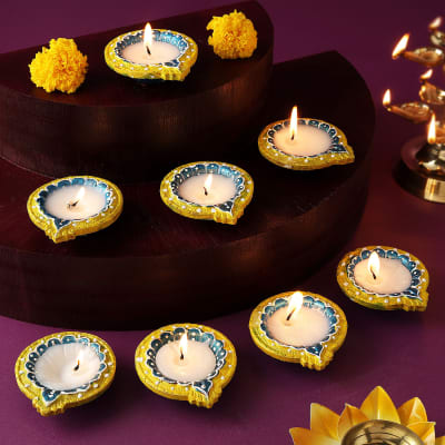 Buy/Send Hand Painted Clay Diyas - Set Of 8 Online | IGP | JVS1188476