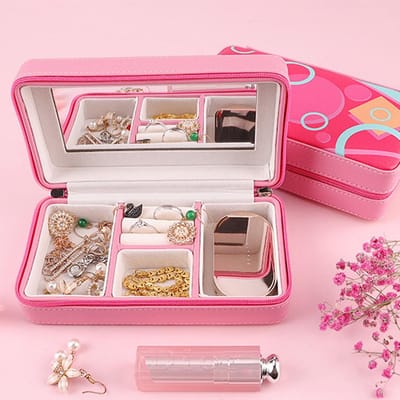 Buy/Send Jewellery Box With Mirror Zip Closure Pink Single Piece Online ...