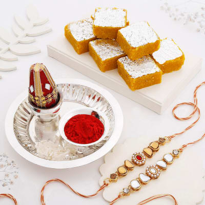 Buy/Send Kundan Rakhi Set Of 2 And Mithai Online | IGP | JVS1240439