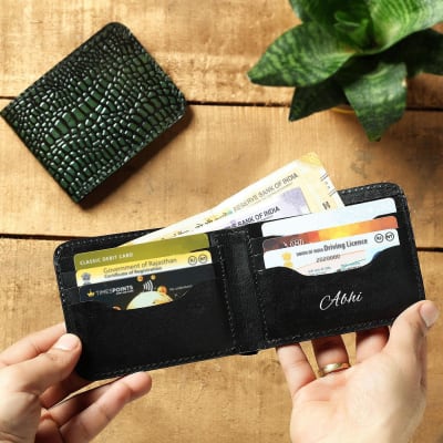 Buy/Send Leaf Green Croc Embossed Personalized Leather Wallet Online ...