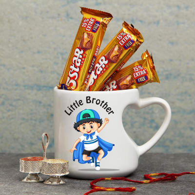 Little Brother Ceramic Mug with Five Star Chocolates and Siver Plated ...